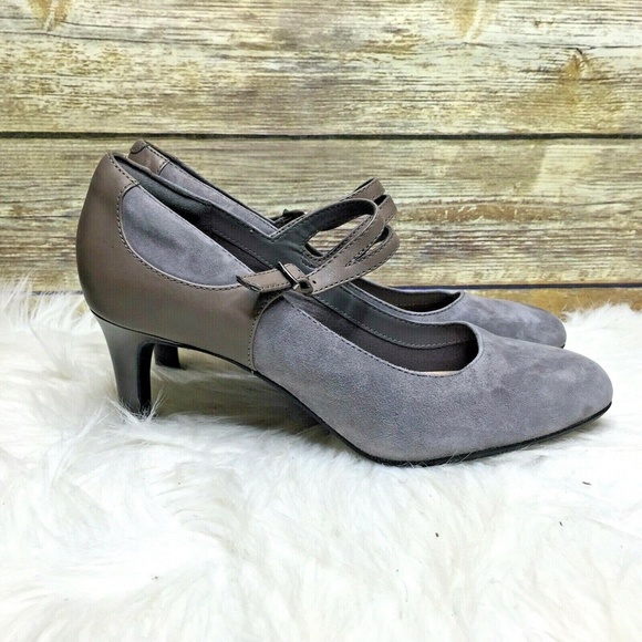 Clarks | Shoes | Clarks Dancer Reece Gray Leather Mary Jane Heels ...
